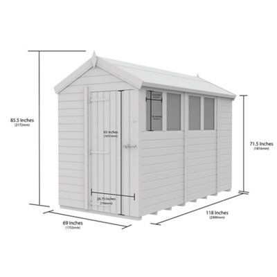 DIY Sheds 5x10 Apex Shed - Single Door With Windows