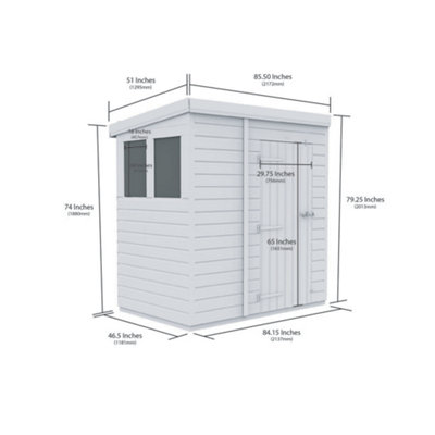 DIY Sheds 7x4 Pent Shed - Double Door With Windows