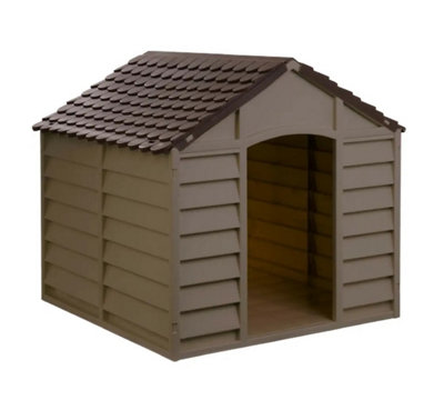 DJM Direct Small Outdoor Plastic Dog Kennel Shelter - Mocha/Chocolate
