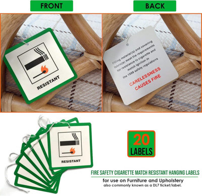 DL7 Fire Safety Labels for Furniture - 20 Green Tags with String for ...