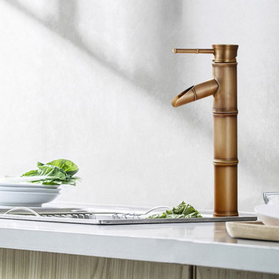 DLGLOLIN Basin Faucet 31CM Brass Mixer Tap 360 Rotation Bamboo Shape ...