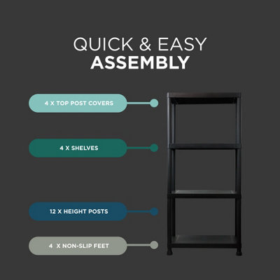 DMD 4 TIER HEAVY DUTY PLASTIC STORAGE SHELVING UNIT, SHOE RACK, GARAGE ...