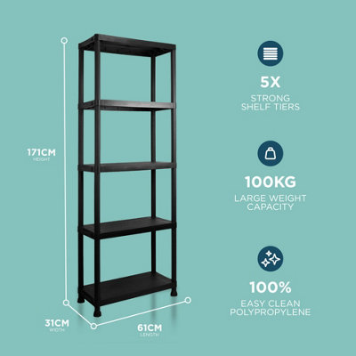 DMD 5 Tier Heavy Duty Plastic Storage Shelving Unit, Shoe Rack, Garage ...
