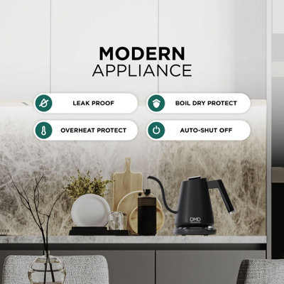 DMD Electric 1.0L Gooseneck Kettle LCD Display 8mm Spout 40-100C Temp ...