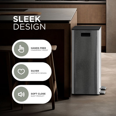 DMD Stainless Steel 60L Waste & Recycling Kitchen Bin, 2 x 30L Buckets ...