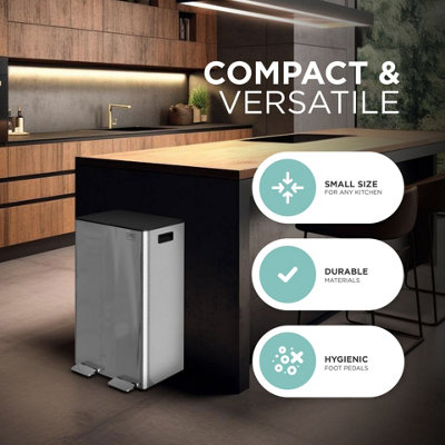 DMD Stainless Steel 60L Waste & Recycling Kitchen Bin, 2 x 30L Buckets ...