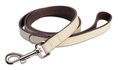 DO&G Dog Puppy Leather Lead Quality Real Leather - White