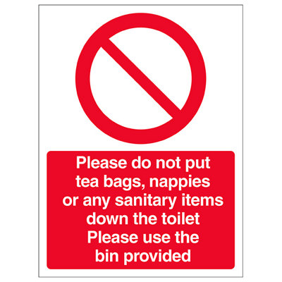 Do Not Put Down Toilet Use Bin Sign - Rigid Plastic - 200x300mm (x3)