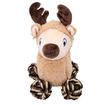 Dog Christmas Gift Super Soft Plush Rope Reindeer Play Toy Present With ...