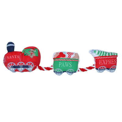 Dog Christmas Santa Paws Express Rope Plush Toy Squeaky Rope Play Xmas Gift