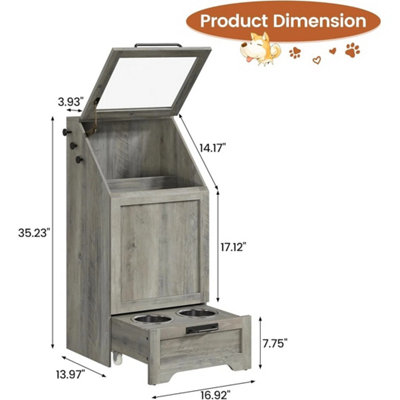 Dog Feeding Station Elevated Dog Bowl Flip Top Pet Food Cabinet Storage