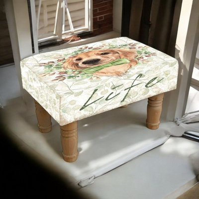 DOG FOOTSTOOL WITH WOODEN LEGS