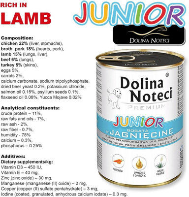 Dolina Noteci JUNIOR Premium Wet Dog Food / Non-Allergic Full of Nutrition Mineral Vitamin ...