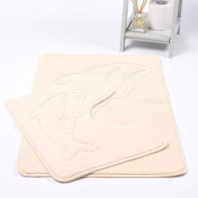 Dolphin Cream Bath Mats Non Slip Bathroom Mats 2 Piece Pedestal and ...