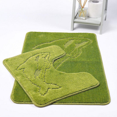 Dolphin Lime Green Bath Mats Non Slip Bathroom Mats 2 Piece Pedestal ...