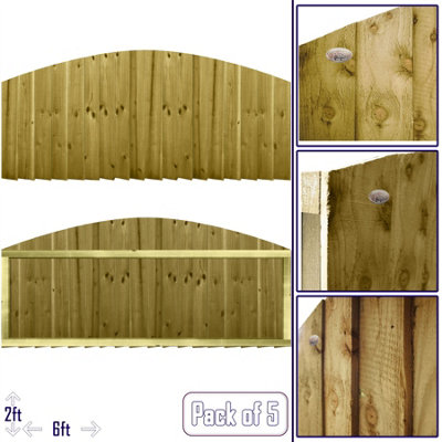 Dome Top Feather Edge Fence Panel (Pack of 5) Width: 6ft x Height: 2ft ...