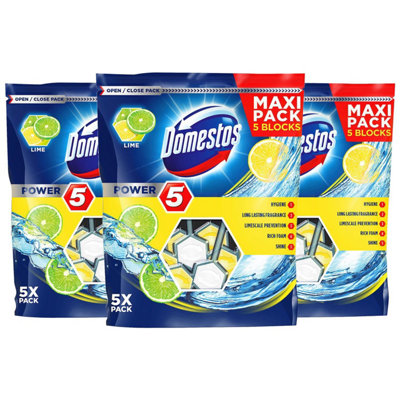 Domestos Power 5 Lime Toilet Rim Blocks for Long Lasting Protection 55g ...