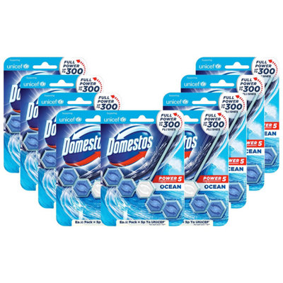 Domestos Power 5 Ocean Toilet Rim Block 55g, Pack of 9 | DIY at B&Q
