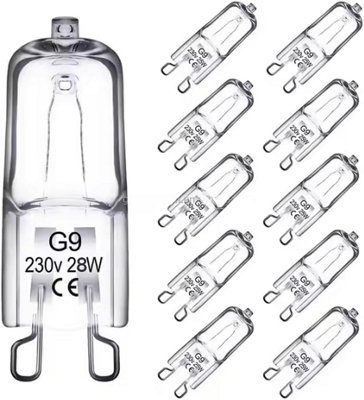DOMIRA 10X G9 Halogen Bulbs 28W Dimmable Long Lasting Warm White Light ...