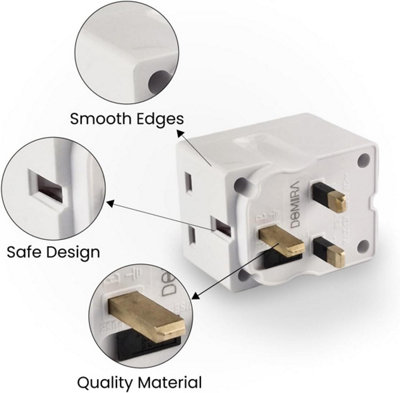 DOMIRA 3 Way UK Plug Adapter Double Socket Power Extension Adapter ...