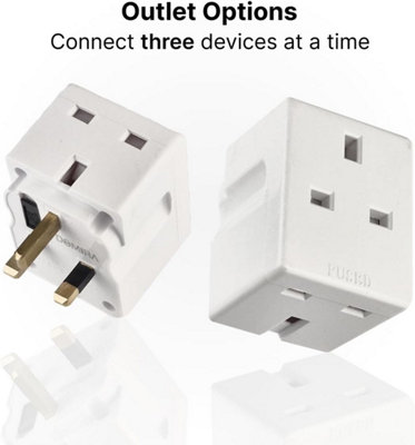 DOMIRA 3 Way UK Plug Adapter Double Socket Power Extension Adapter ...