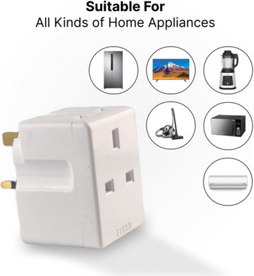 DOMIRA 3 Way UK Plug Adapter Double Socket Power Extension Adapter ...