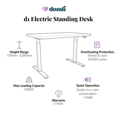 domli Electric Adjustable Black Standing Desk Frame - Heavy Duty Steel ...