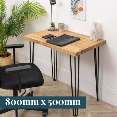 domli Solid Oak Wood Home Office Computer Desk With Black Hairpin Legs ...