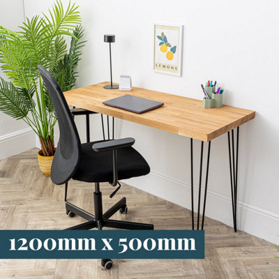 domli Solid Oak Wood Home Office Computer Desk With Black Hairpin Legs ...