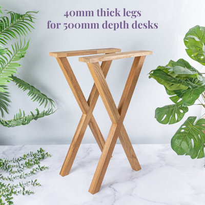 domli Solid Wood Oiled Oak Office Desk With Oak Wooden X Legs - 1200mm ...