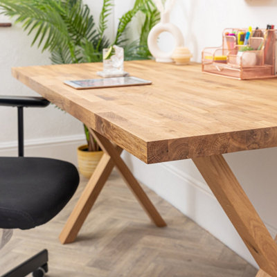 domli Solid Wood Oiled Oak Office Desk With Oak Wooden X Legs - 1200mm ...