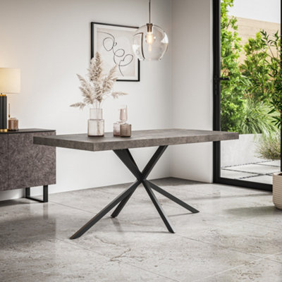 Donni 4-6 Seater Dining Table Modern Concrete Effect Table Top w Black Legs