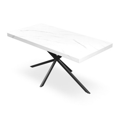 Donni 4-6 Seater Dining Table Modern White Marble Effect Table Top w ...