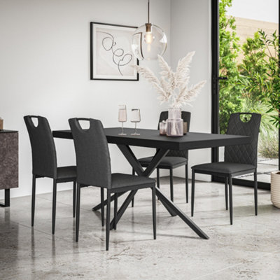 Donni Dining Table And Chairs - Black Table Top w Black Legs + Monza Linen Dining Chair Set Of 6 ...