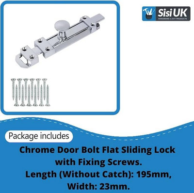Door Bolts 8 Inch Chrome Flat Bolt Surface Door Latches Tower Bolt Sliding Lock Flat Slide ...
