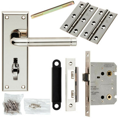 Door Handle & Bathroom Lock Pack Polished & Satin Nickel Round Lever ...