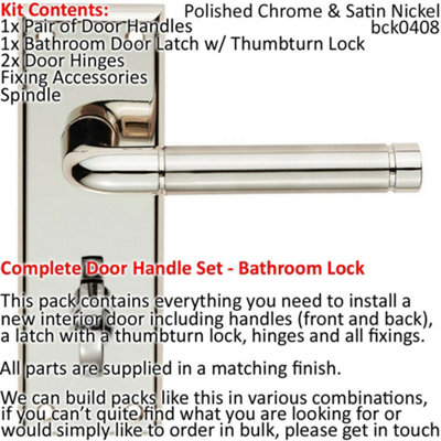 Door Handle & Bathroom Lock Pack Polished & Satin Nickel Round Lever ...