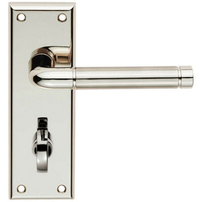 Door Handle & Bathroom Lock Pack Polished & Satin Nickel Round Lever ...