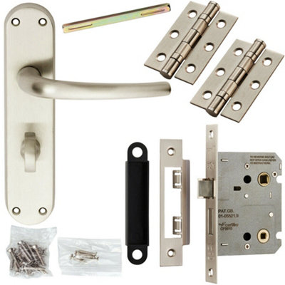 Door Handle & Bathroom Lock Pack Satin Chrome Modern Round Bar Lever ...