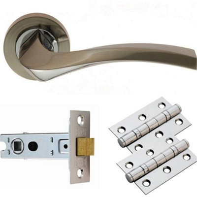 Door Handle & Latch Pack - Chrome Curved Square Lever Screwless Round ...