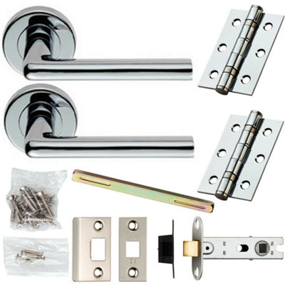 Door Handle & Latch Pack Chrome Straight Round Bar Lever Screwless ...
