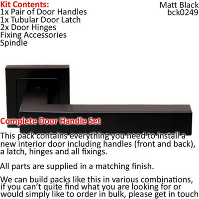 Door Handle & Latch Pack Matt Black Cube Straight Lever Screwless ...