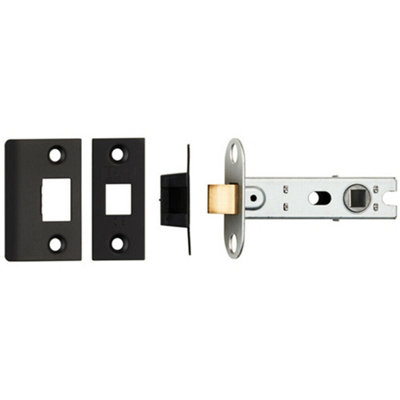 Door Handle & Latch Pack Matt Black Rounded Flat Bar Lever Slim Backplate