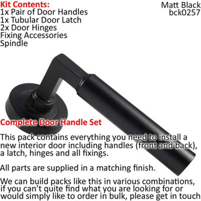 Door Handle & Latch Pack Matt Black Straight Round Lever Screwless ...