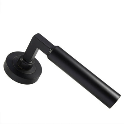 Door Handle & Latch Pack Matt Black Straight Round Lever Screwless ...