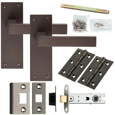 Door Handle & Latch Pack Matt Bronze Modern Square Lever Slim Latch ...