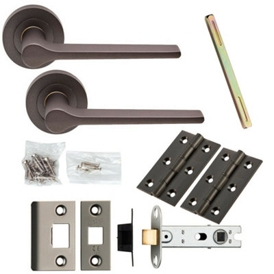 Door Handle & Latch Pack Matt Bronze Slim Rounded Lever Screwless Round ...