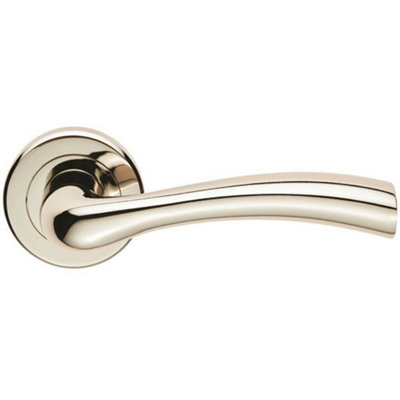 Door Handle & Latch Pack Polished Nickel Flared Lever Screwless Round ...
