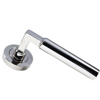 Door Handle & Latch Pack Polished Nickel Round Bar Lever Screwless ...