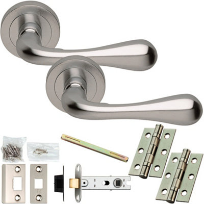 Door Handle & Latch Pack - Satin Chrome - Flared Short Bar Lever On ...